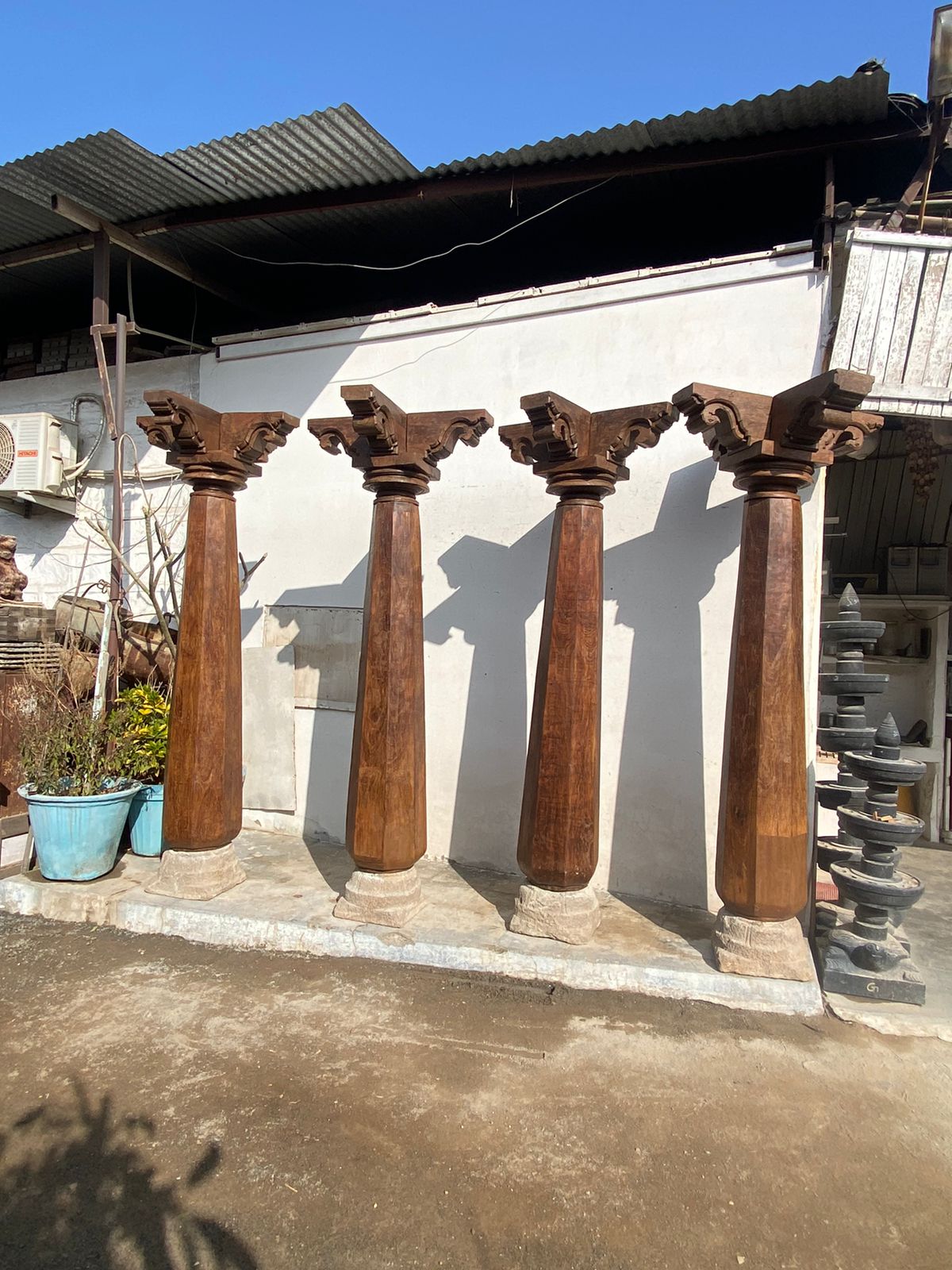 92.5″ Large Indian Old Jack Wood Chettinad Pillars | Wooden Traditional ...