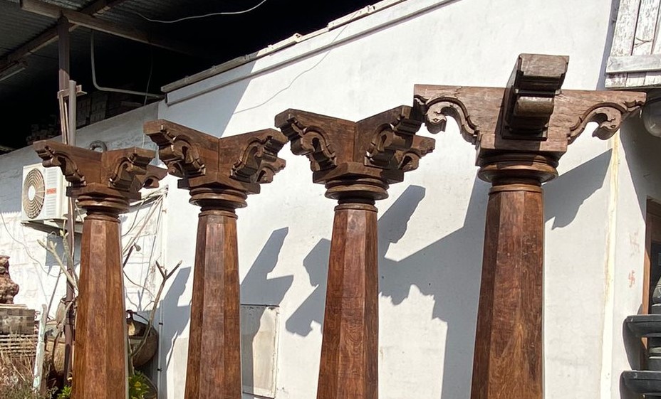 92.5″ Large Indian Old Jack Wood Chettinad Pillars | Wooden Traditional ...