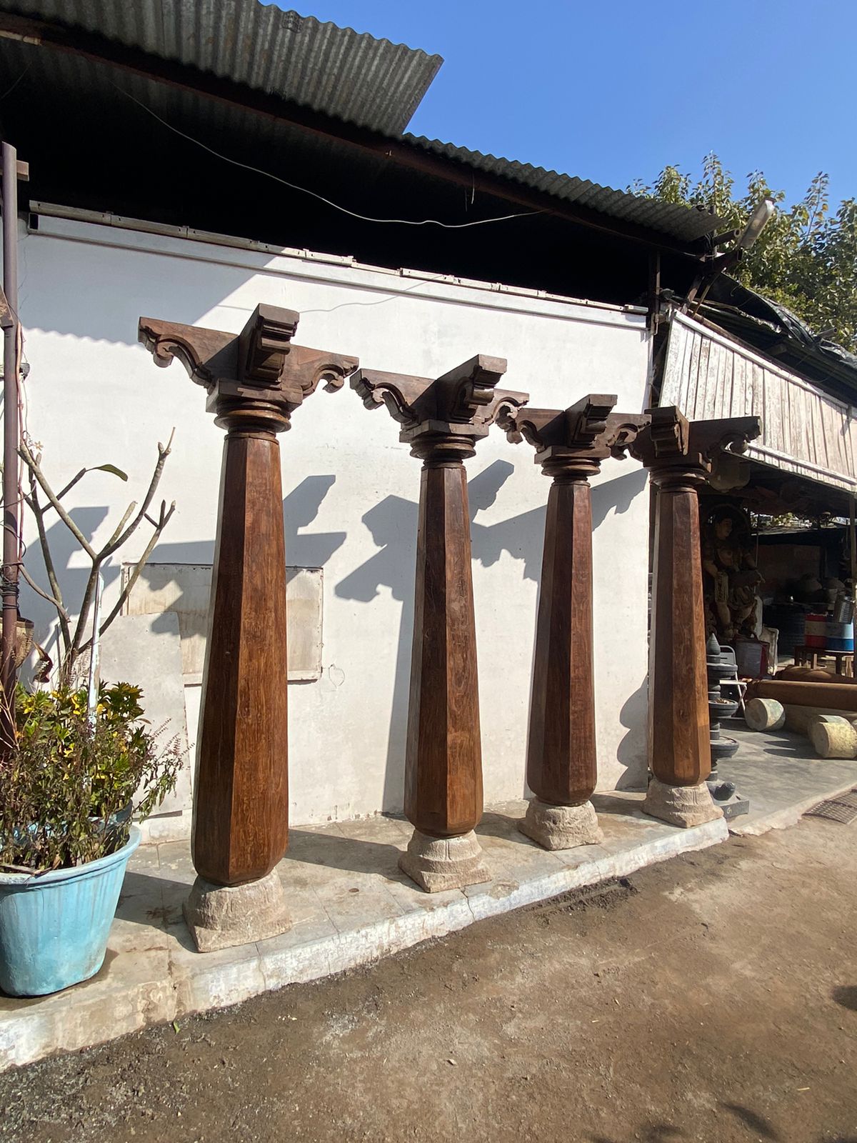 92.5″ Large Indian Old Jack Wood Chettinad Pillars | Wooden Traditional ...