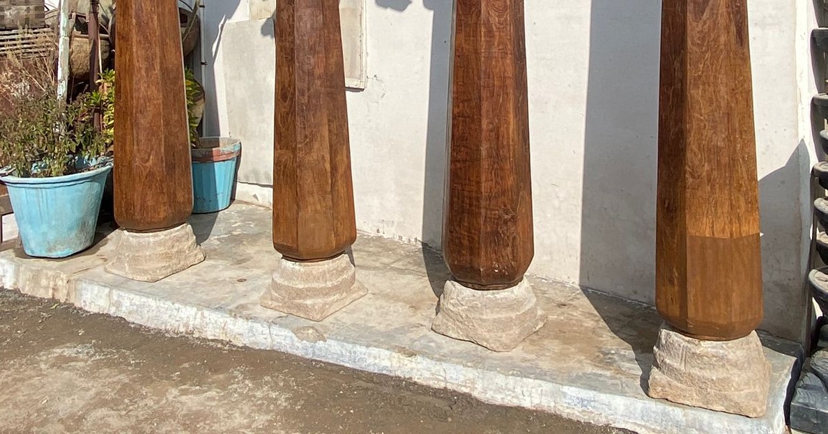 92.5″ Large Indian Old Jack Wood Chettinad Pillars | Wooden Traditional ...